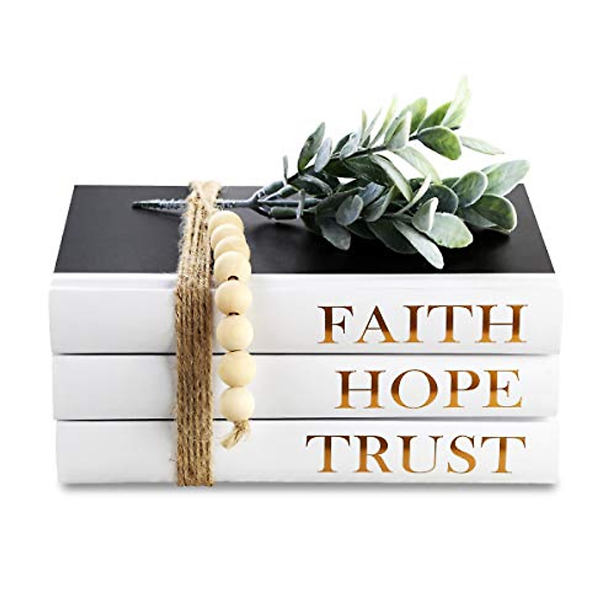 Decorative Hardcover Quote Books,Black and White Decoration Books, Farmhouse Stacked Books ,HOPE | FAITH | TRUST (Set of 3) Stacked Books for Decorating Coffee Tables and Bookshelf
