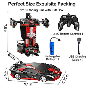 【2023 latest】LED Remote Control Car Transforming Robot 360 Degree Drifting one-click Deformation Rechargeable Police Toy Car 2.4Ghz 1:18 Scale Best Birthday Xmas Holiday Toy Present for Boys and Girls