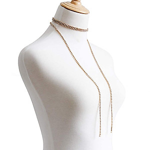 Nicute Rhinestone Long Necklace Jewelry Sparkly Crystal Choker Necklaces Sexy Beach Necklace Chain for Women (Gold)