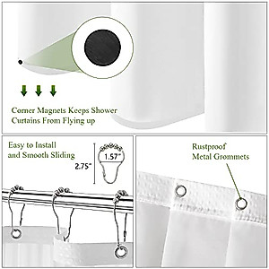 Shower Curtain Set with Snap-in Fabric Liner, Heavyweight Waffle Weave Bathroom Shower Curtains Hotel Style with See Through Top Window, 12 Metal Hooks, Waterproof & Machine Washable(72"x72", Leaf)