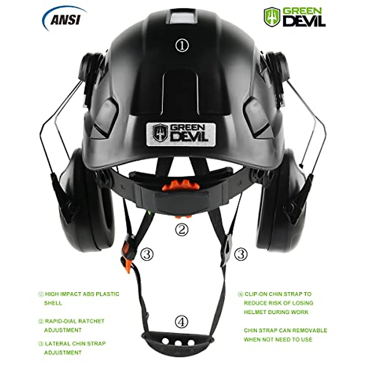 Safety Helmet Hard Hat with Visor and Ear Protection Adjustable Lightweight Vented ABS Work Helmet for Men and Women 6-Point Suspension ANSI Z89.1 Approved Ideal for Industrial & Construction