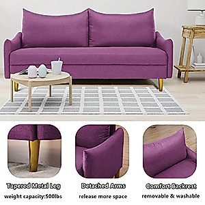Gynsseh Modern Loveseat Sofa, 100% Polyester Upholstered Sofa Couch with Golden Metal Leg, 67" W Mid Century Love Seat Sofas for Living Room Bedroom Home Office (Purple)