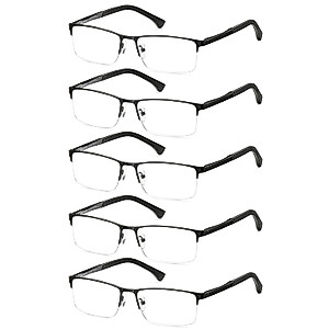EYECEDAR 5-Pack Reading Glasses Men Metal Half Frame Spring Hinges Eyeglasses Readers for Men 2.00