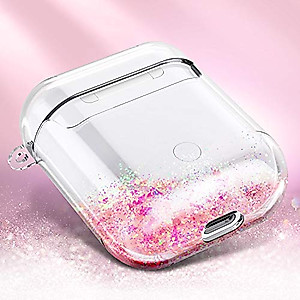 NZND Glitter Liquid Case Compatiable with Apple AirPods 1/2, Sparkle Flowing Floating Durable Girls Women Kids Cute Clear Hard Cover Carrying Case -Rose Gold