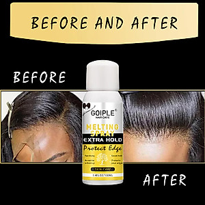 Goiple Lace Melting Spray for Wigs, Closures & Extensions - Styling Agent with Strong Natural Finish, Fast Drying, Water & Oil Resistant, Includes Hair Adhesive, Edge Control Wax & Hair Wax Stick