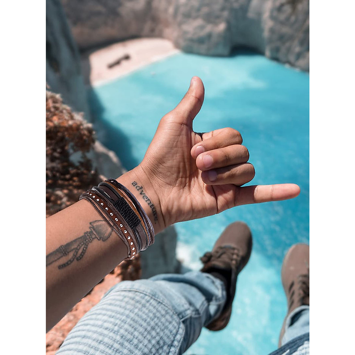 Akeoqi 12Pcs Braided Leather Bracelets Set For Men Women Wooden Beaded Cuff Wrap Bracelet Boho Ethnic Tribal Linen Hemp Cords Wrap Bracelets Adjustable Rainbow And White