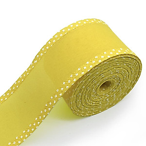 Yellow Wired Edge Ribbons 2.5" 10 Yards, Spring Solid Wired Edge Decoration Fabric Craft Burlap Wrapping Ribbon for Holiday Party Wrapping DIY Craft Wedding Decoration Wreaths Bow