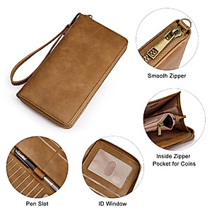 S-ZONE Wristlet Wallet for Women RFID Blocking Credit Card Holder Faux Leather Phone Wallet Purse Clutch