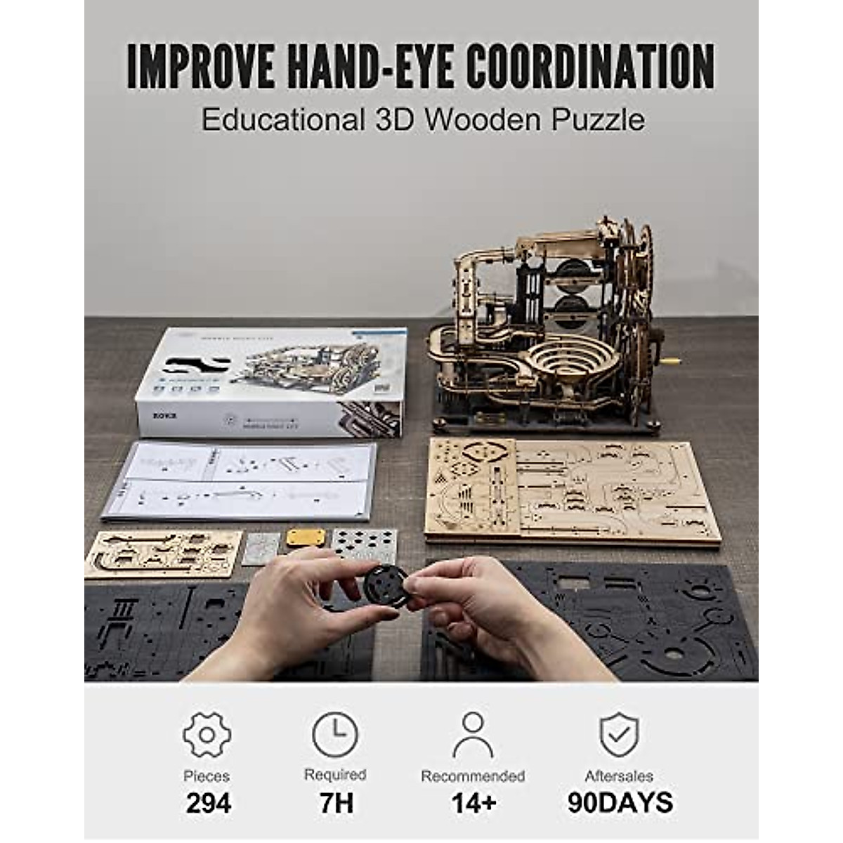 ROKR 3D Wooden Puzzles for Adults Marble Run Model Building Kit(LGA01 Marble Night City)