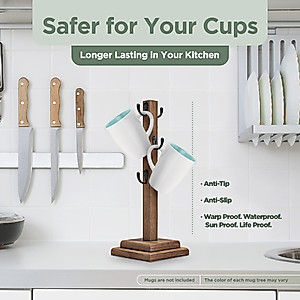 BENEGIO Coffee Cup Holder Mug Tree Mug Rack Timeless Collection - Satin Medium Roast Finish - Superior Craftsmanship - Anti-Tip & Slip Coffee Station Organizer - Coffee Mug Holder for Counter & Bar