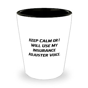 Gag Insurance adjuster, Keep Calm or I Will Use My Insurance Adjuster Voice, Reusable Shot Glass For Coworkers From Friends