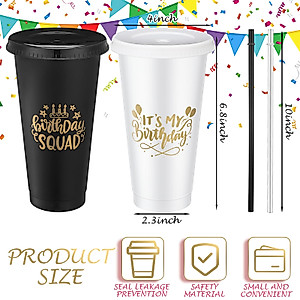 Jingmore Birthday Party Tumblers 24 oz Birthday Squad Plastic Tumblers with Lid and Straw for 20th 30th 40th 50th 60th Birthday Decorations Party Favor for Women Adults(White, Black,6 Pcs)