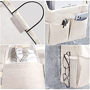 Wall Hanging Storage Basket Bag with Free Hooks,Bedside Storage Caddy,Dorm Room Essentials(2PC,White)