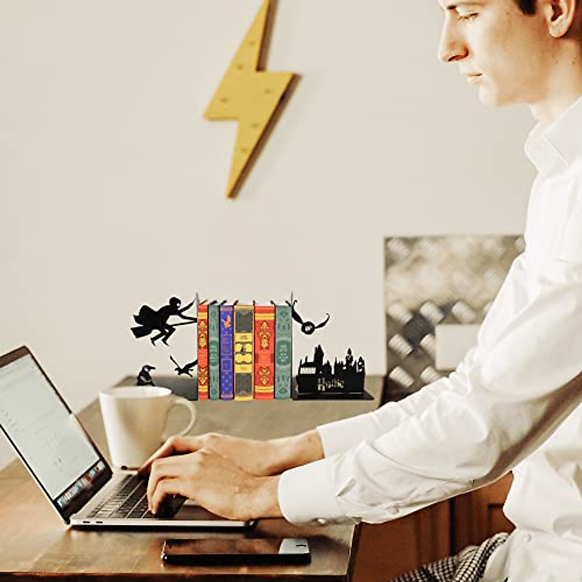 NEFSO Decorative Bookends for Bookshelf, Black Magic Book Stopper, Unique Gifts for Family Friends Kids, Study Room Home Office Décor (NEFSO220723-1)