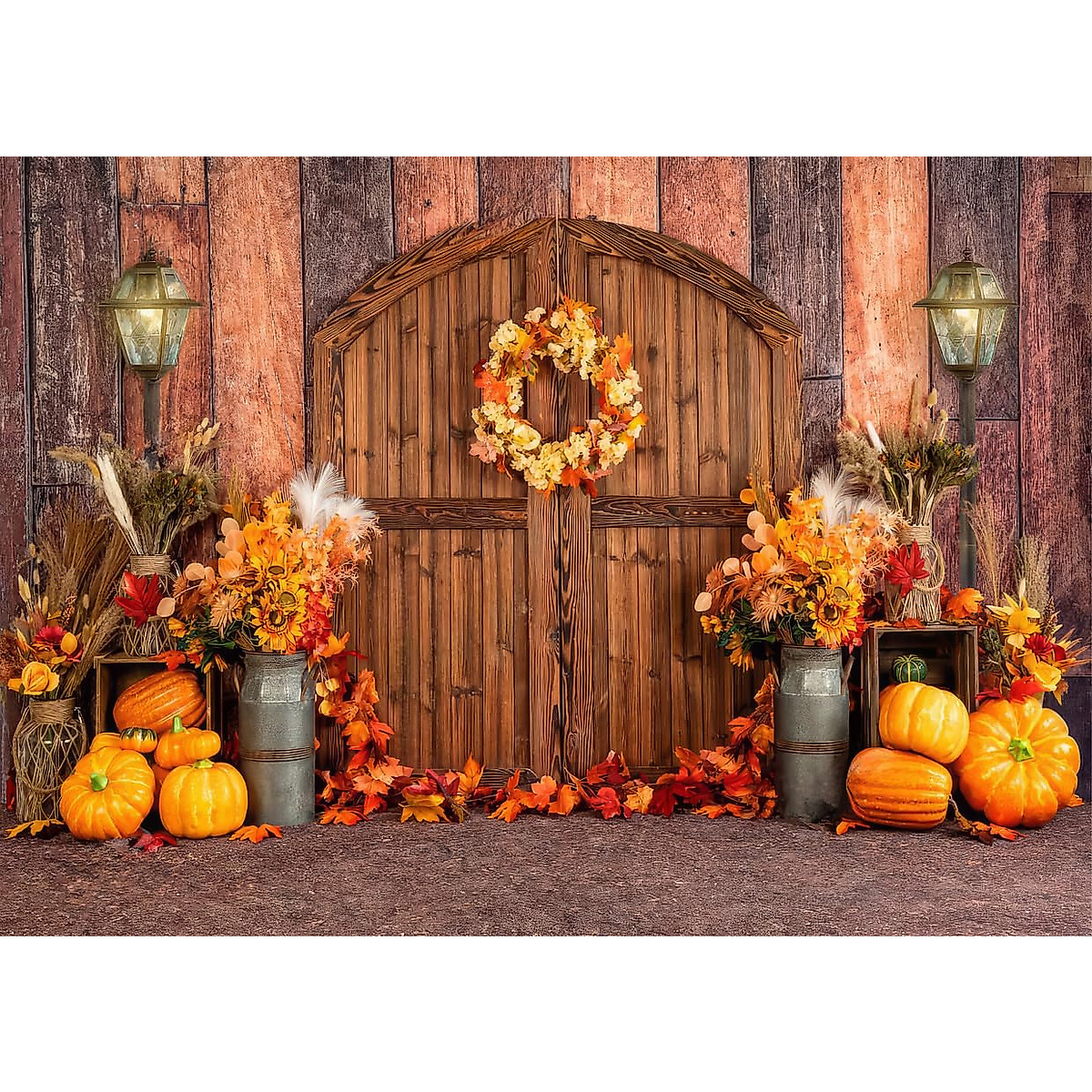Alltten 7x5ft Fall Thanksgiving Photography Backdrop Autumn Pumpkin Backdrops for Photography Wood Barn Door Backgrounds Thanksgiving Party Supplies Decor Banner F91