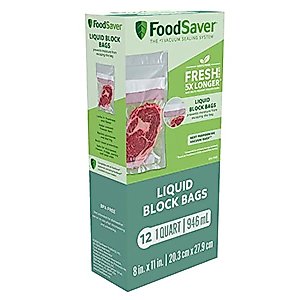 FoodSaver 1-Quart Liquid Block Heat-Seal Bags, Clear