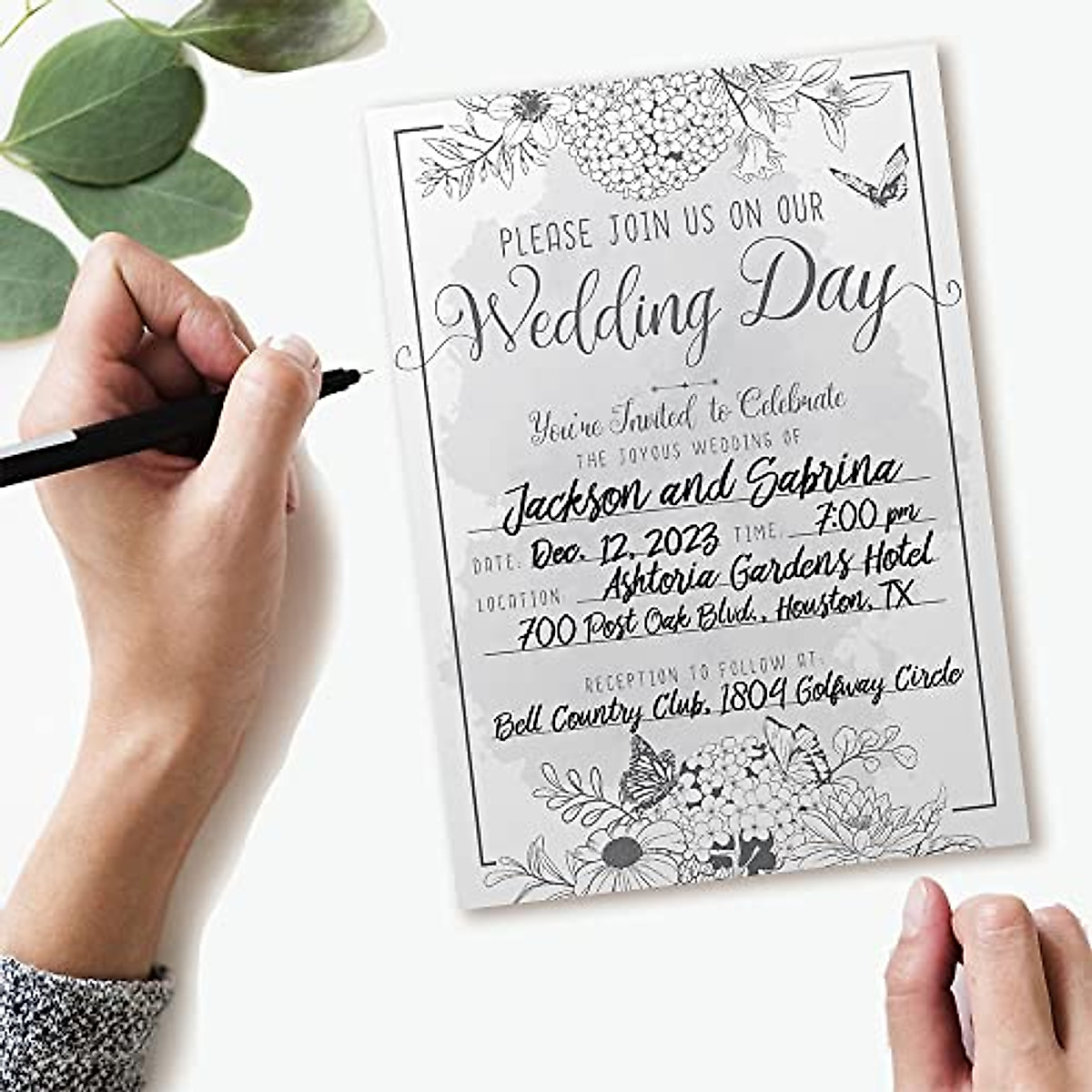 Wedding Invitation Kit with Envelopes - Wedding Drawing Florals Themed Invitations & Envelopes Minimalist Blank Wedding Invitations, Invitation Wedding Kit Set of 25 Beautiful Invitations