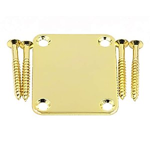 DISENS Thick Metal Guitar Neck Plate with Screws,4 Holes Guitar Neck Joint Board Replacement Neckplate Electric Bass Guitar Accessories (Gold)