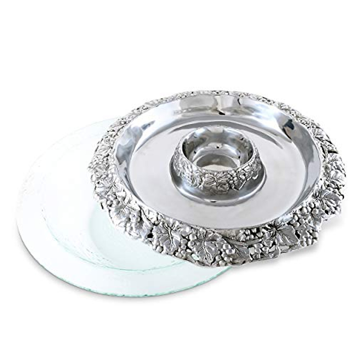 Arthur Court Designs Aluminum Grape Tray with Glass Chilling Bowl Keeps Fruit, Veggies, Cheese, Meat, or Any Chilled appetizers at The Perfect Temperature 14 Diameter x 4.5 inch Tall