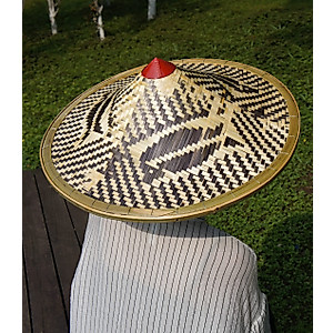 xihexi Chinese Bamboo Hat Oriental Asian Japanese Garden Fish Conical Cap Dia.19 Inch