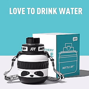 BOTTLE JOY Stainless-Steel Water Bottle: Kids Water Bottle, Leakproof Lid, Perfect Sip, Double Insulated, Eco-Friendly, Dishwasher Safe & Stylish Strap, Gifts for Kids (Panda, 16 oz)