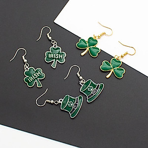 St. Patrick's Day Earrings for Women Shamrock Irish Earrings Hat Green Earrings for Irish Holiday (A)