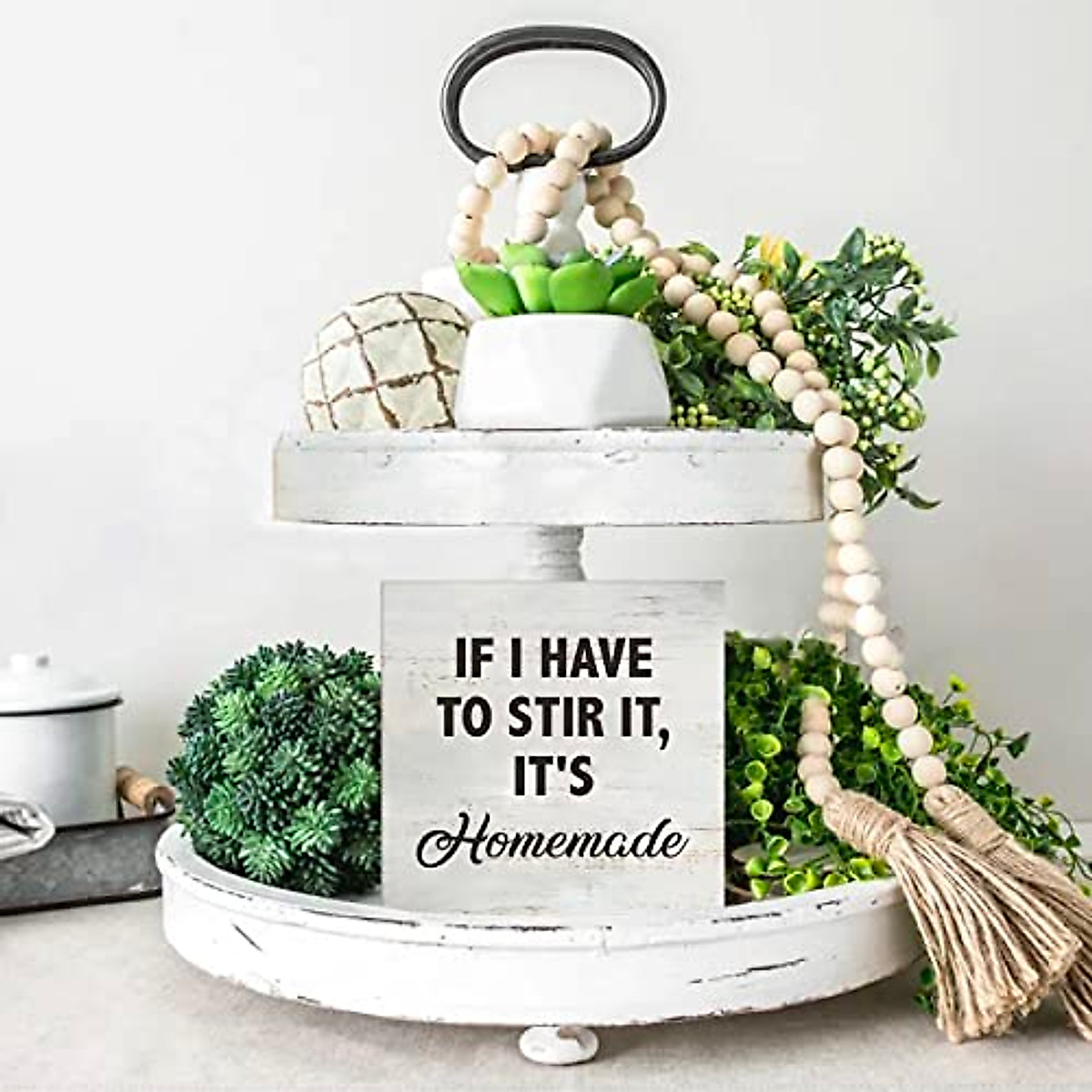 If I Have to Stir It, It's Homemade Kitchen Quote Wood Box Sign Rusitc Wooden Box Sign Farmhouse Home Kitchen Desk Shelf Decor (5 X 5 Inch)