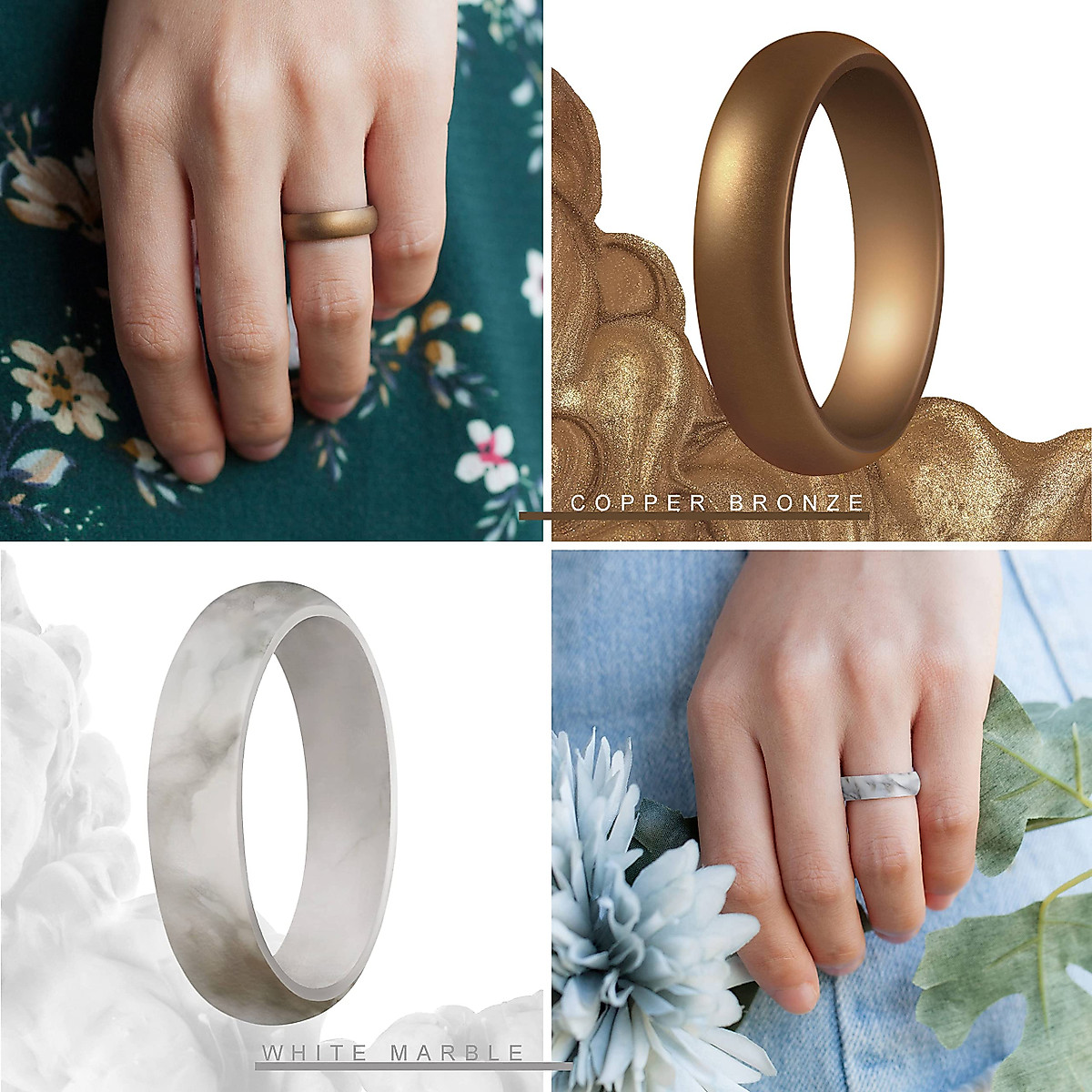 ThunderFit Women’s Silicone Wedding Rings, Rubber Engagement Bands 5.5mm Wide 2mm Thick - 1/2/3/4/5/6/7 Variety Multipack