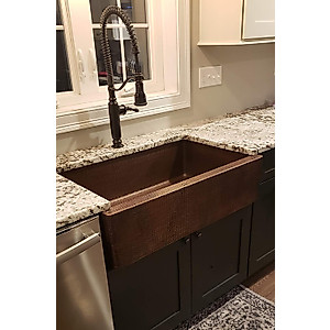 Premier Copper Products KASDB35229 35-Inch Copper Hammered Kitchen Apron Single Basin Sink, Oil Rubbed Bronze