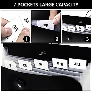 Vertical File Folder Expanding Accordion Folder with 7 Pockets Multi Pocket File Organizer A4 Letter Size for Easy Backpack Access(2 Pack Black)