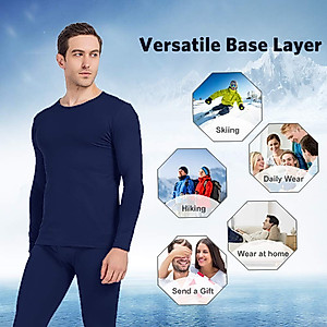 MANCYFIT Mens Thermal Shirts Fleece Lined Top Long Sleeve Base Layer Pullover Navy Large