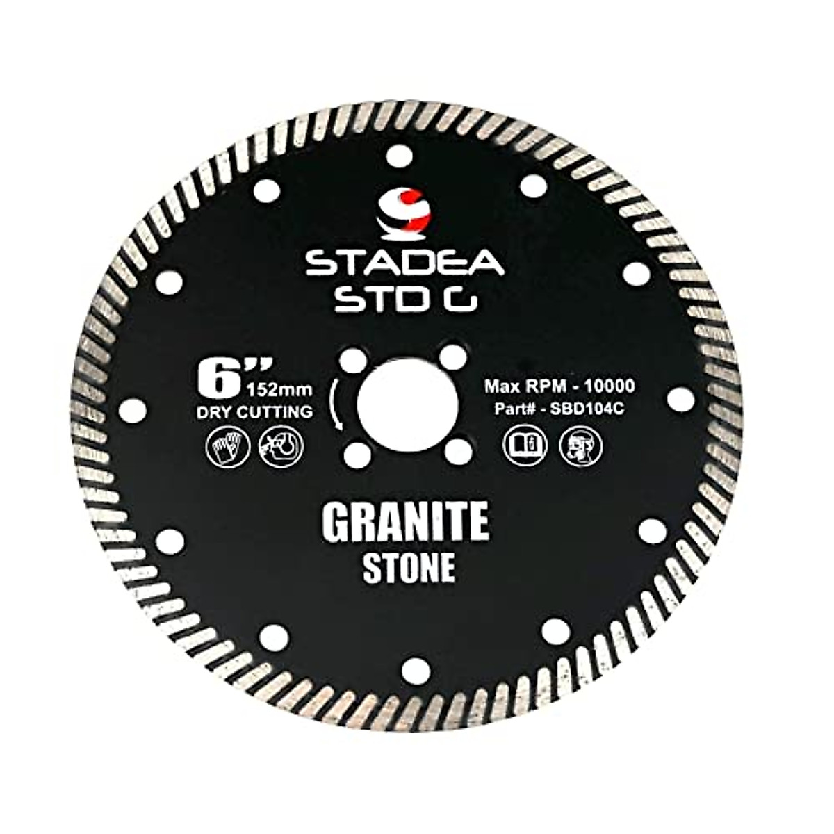 Stadea SBD104C Diamond Saw Blade 6-Inch Continuous Turbo Dry Cutting - Cuts Granite Quartz Quartzite, Fits Grinder, Saw Cutter, 8 MM Segments - Pack of 1