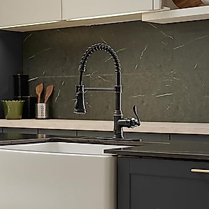 BATHLAVISH Kitchen Faucet Oil Rubbed Bronze with Pull Down Sprayer Black Single Handle Bar Sink Farmhouse Commercial with 10 inch Hole Cover Plate Solid Brass Lead-Free