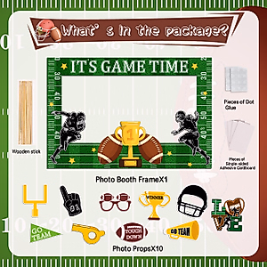 Football Photo Booth Props, Super Bowl Game Day Decorations Football Touchdown It's Game TIME Selfie Props with Photo Frame for Sport Football Superbowl Theme Party Favors Supplies
