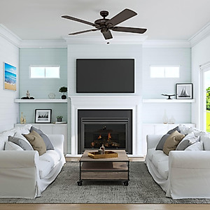 Honeywell Ceiling Fans Belmar, 52 Inch Traditional Indoor Outdoor LED Ceiling Fan with No Light, Pull Chain, Three Mounting Options, ETL Damp Rated, Reversible Motor - 50199-01 (Bronze)