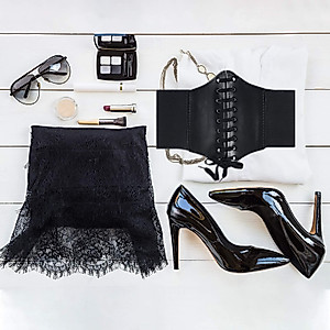 Geyoga 2 Pieces Corset Belt for Women Wide Elastic Waistband Waist Belt for Women Fits Waist 26-36 Inch(Black, White)