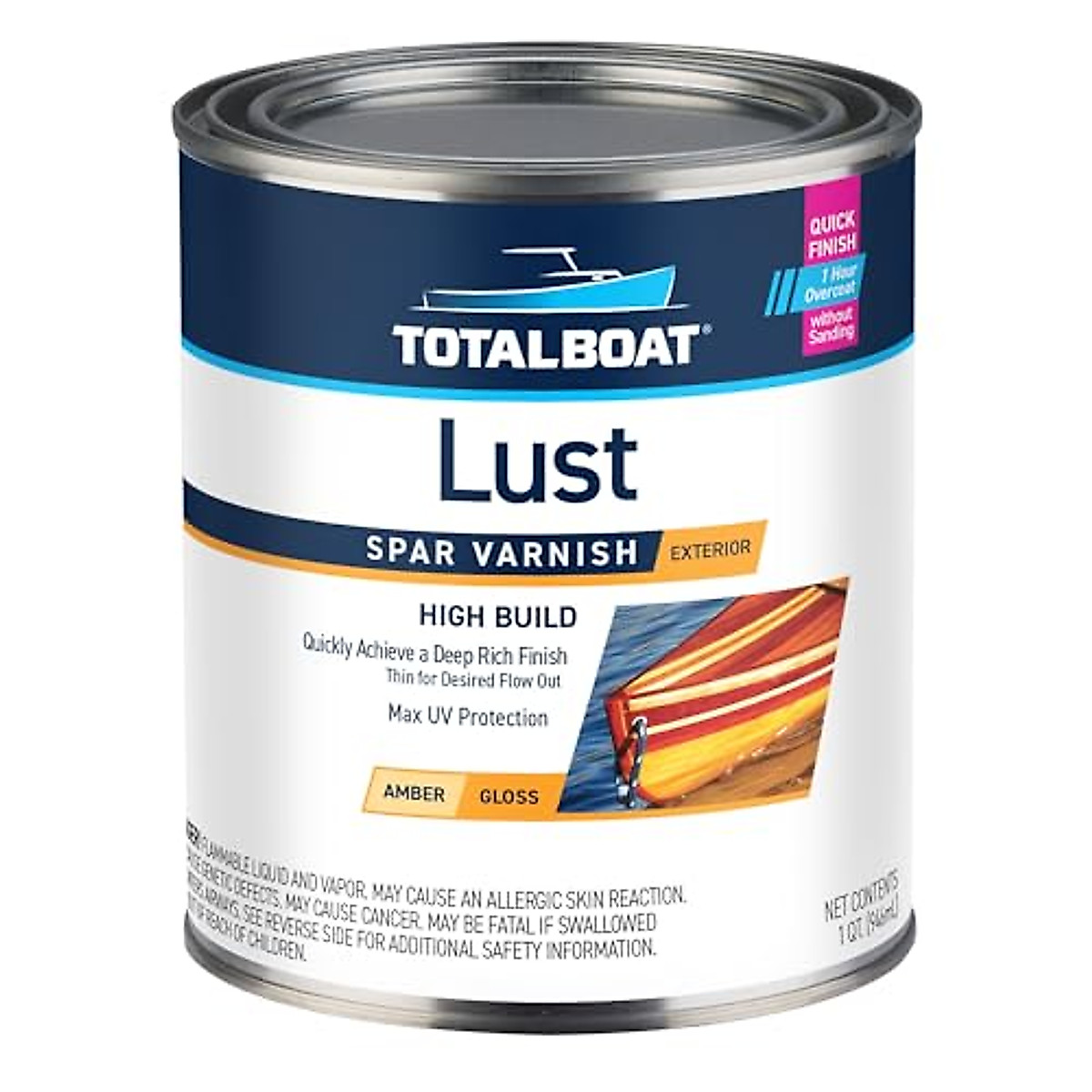 TotalBoat-482869 Lust Marine Varnish, High Gloss and Matte Finish for Wood, Boats, Outdoor Furniture (High Gloss, Quart)