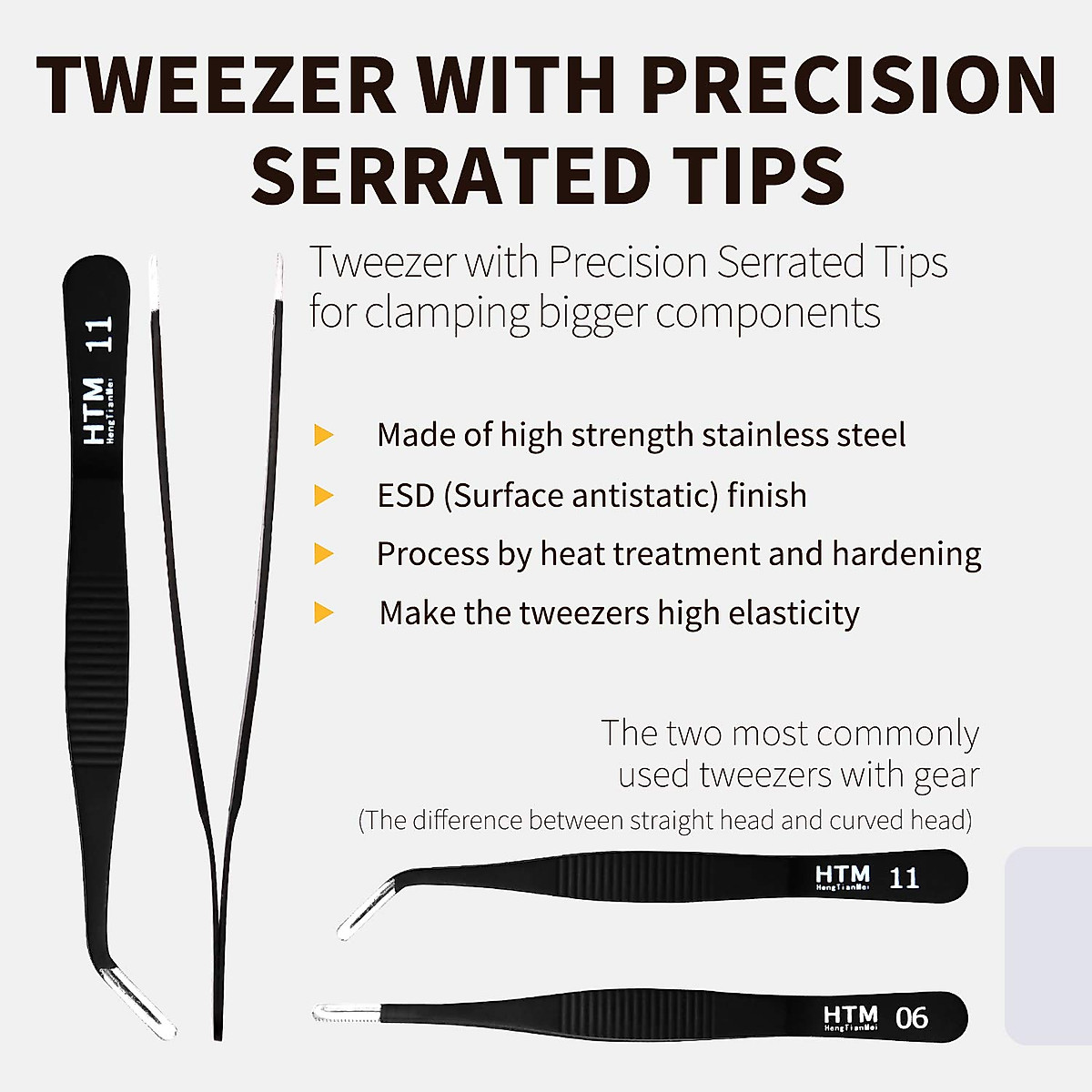 Precision Craft Tweezers Set,3 Pcs Pointed Tweezers,2 Pcs Curved Tweezers,2 Pcs Precision Serrated Tweezers for Eyelash Extensions,Craft, Jewelry,Soldering,Electronics Etc