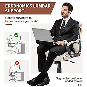 OLIXIS Mid-Back Office Chair with Armrests, Adjustable Height, 360-Degree Swivel Lumbar Support, PU Leather, Cream