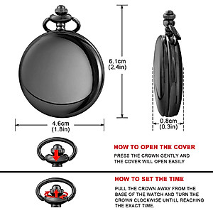 Tiong Classic Smooth Quartz Pocket Watch, Roman Numerals Scale with Chain Xmas Graduation Birthday Best Gifts