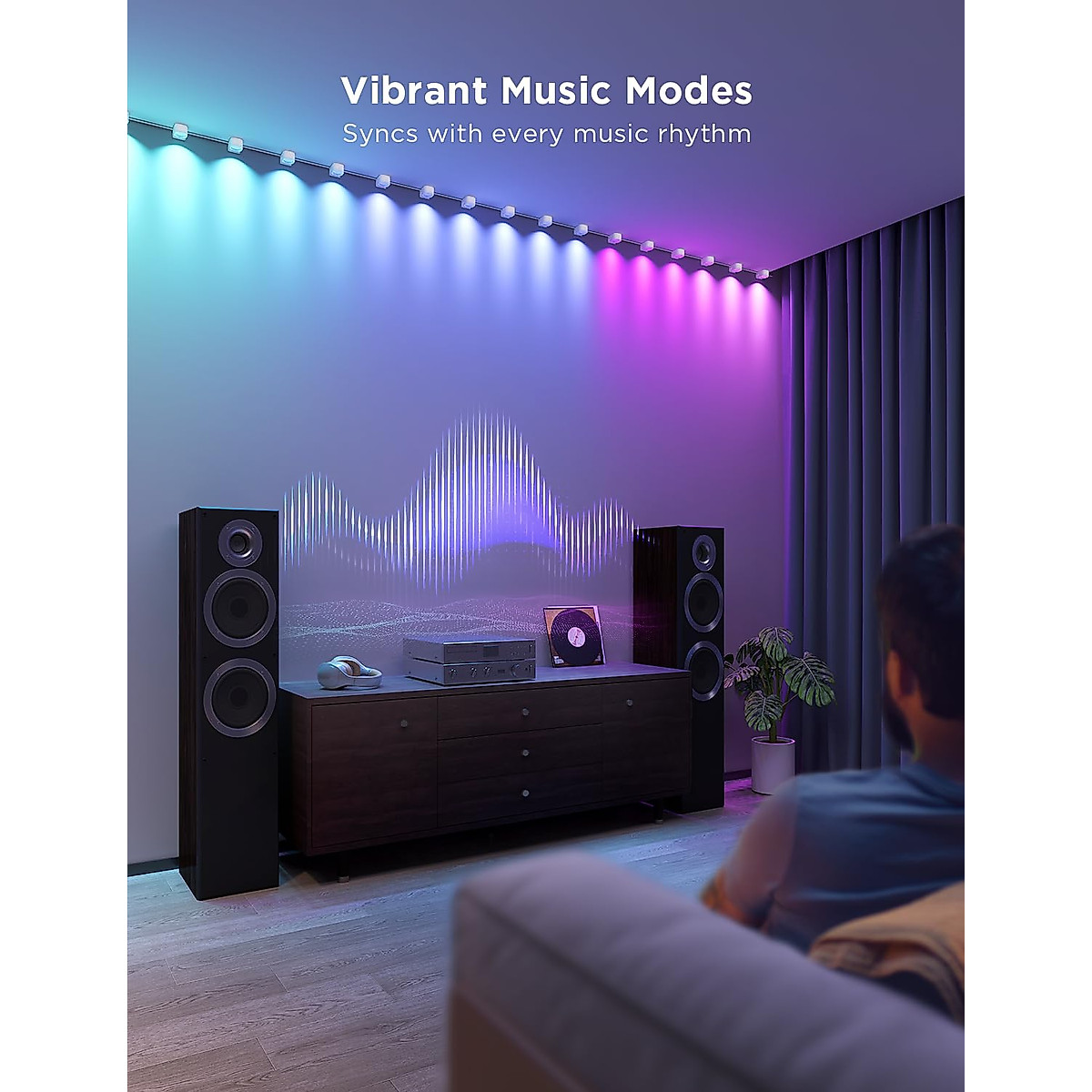 Govee RGBIC String Downlights, Smart LED String Lights Works with Alexa, Color Changing Indoor Wall Light Fixture for Party, New Year & Daily, Music Sync, 9.8ft with 15 LEDs, White