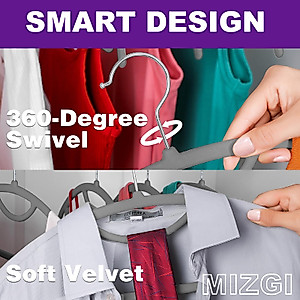 MIZGI Premium Velvet Hangers 50-Pack,No Shoulder Bump Hangers W/Tie Bar Ultra Thin Space Saving Non Slip Hangers Heavy Duty Felt Rounded Clothes Hangers for Sweaters,Coat,Jackets,Pants,Shirts