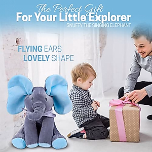 13MARCH Snuffy The Elephant - Musical Peek-a-Boo Elephant Toy - Interactive Stuffed Baby Animal with Moving Ears for Baby - Hide and Seek Fun - Elephant Plush Baby Toy
