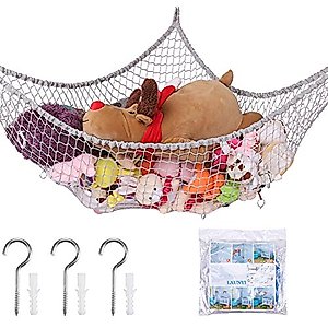 LXUNYI Stuffed Animal Hammock, Toy Hammock, Extra Large Mesh Toy Net Giant Baby Kids Children Stuff animals Hammocks Wall Corner Hanging Storage Net Organizer (Light gray, 70 inch)