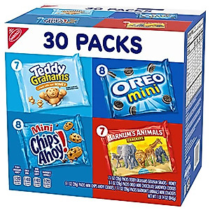 Nabisco Team Favorites Variety Pack, OREO Mini, CHIPS AHOY! Mini, Teddy Grahams Honey & Barnum's Animal Crackers, 30 Snack Packs