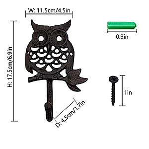 YANGMEI Vintage Cast Iron Wall Hooks (Antique Brown, Set of 2) - Rustic, Farmhouse Wall Hooks, Decorative Owl Key Hat Hook, Wall Mounted Heavy Duty Hooks for Keys, Towel, Bags, Hat, Coat