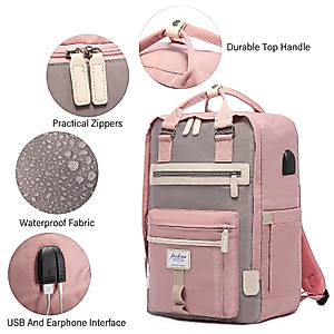 LOVEVOOK Laptop Backpack for Women Waterproof Travel Backpack Cute Backpack with USB Charging Port 14 Inch, Pink
