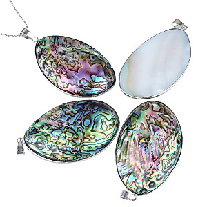 TUMBEELLUWA Abalone Shell Pendant Necklace for Women, Oval Sea Shell Pendant with 19.5" Chain