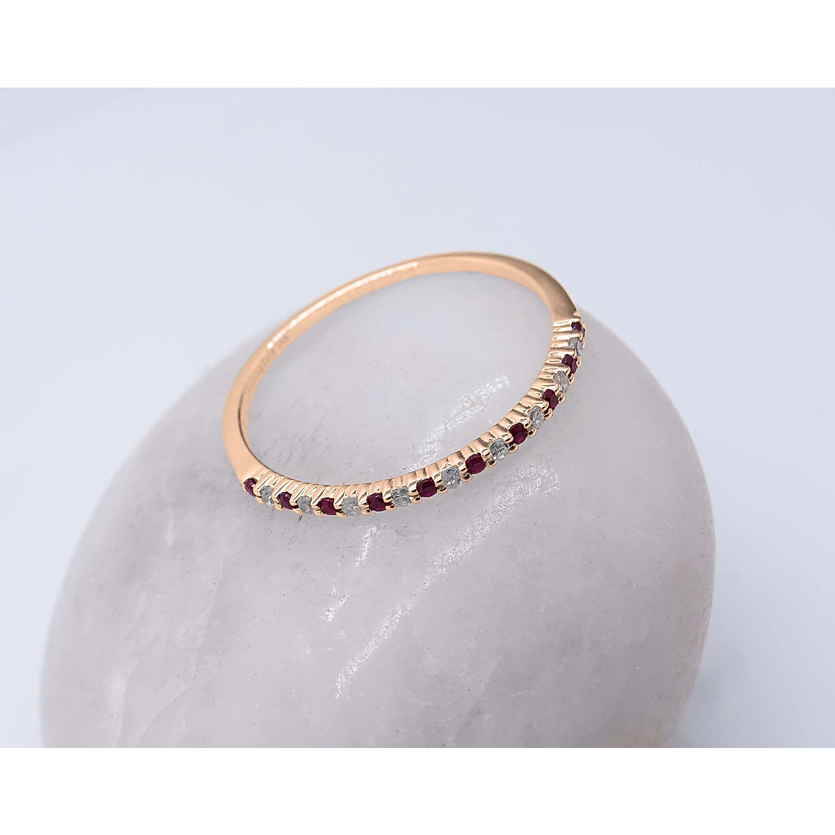 Dazzlingrock Collection Alternate Round Ruby & White Diamond Wedding Stackable Band for Women in 14K Rose Gold, Size 5.5