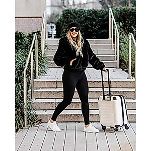 The Drop Women's Sloane Faux Fur Zip Front Hooded Bomber Jacket Outerwear, -Sand, S